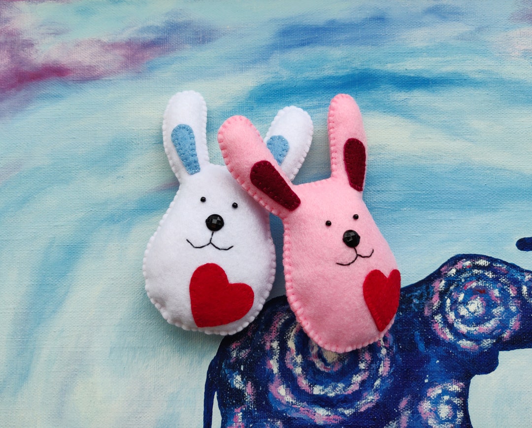 Bunny Rabbit Felt Toy, Two Felt Rabbits, Valentine’s Gift Toy, Felt ...