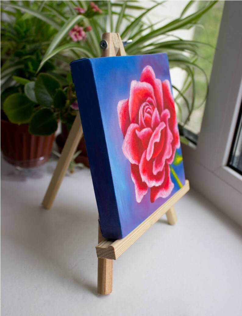 Rose Miniature Painting Red Rose Art Oil Mini Canvas With - Etsy UK
