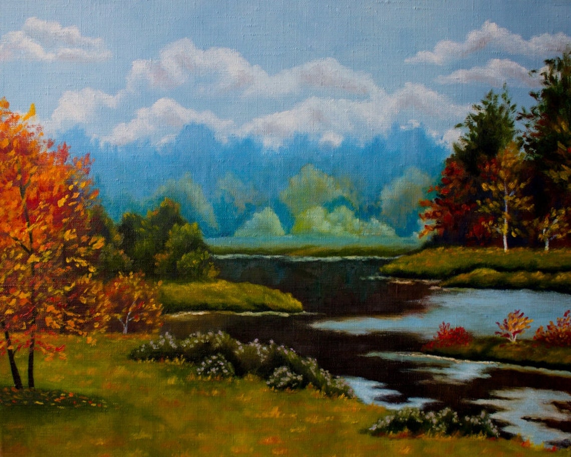 Autumn Landscape Oil Painting Original Art Autumn River Wall - Etsy