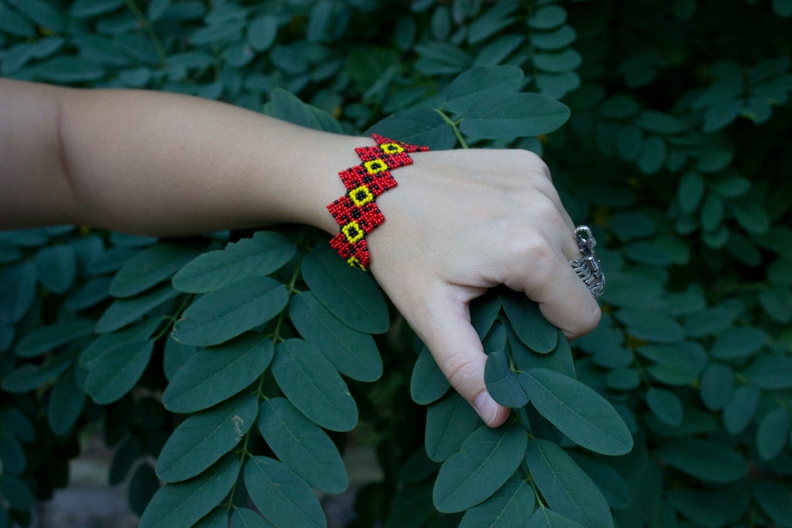 Huichol Bracelet Yellow Red Bracelet Mexican Bracelet | Etsy