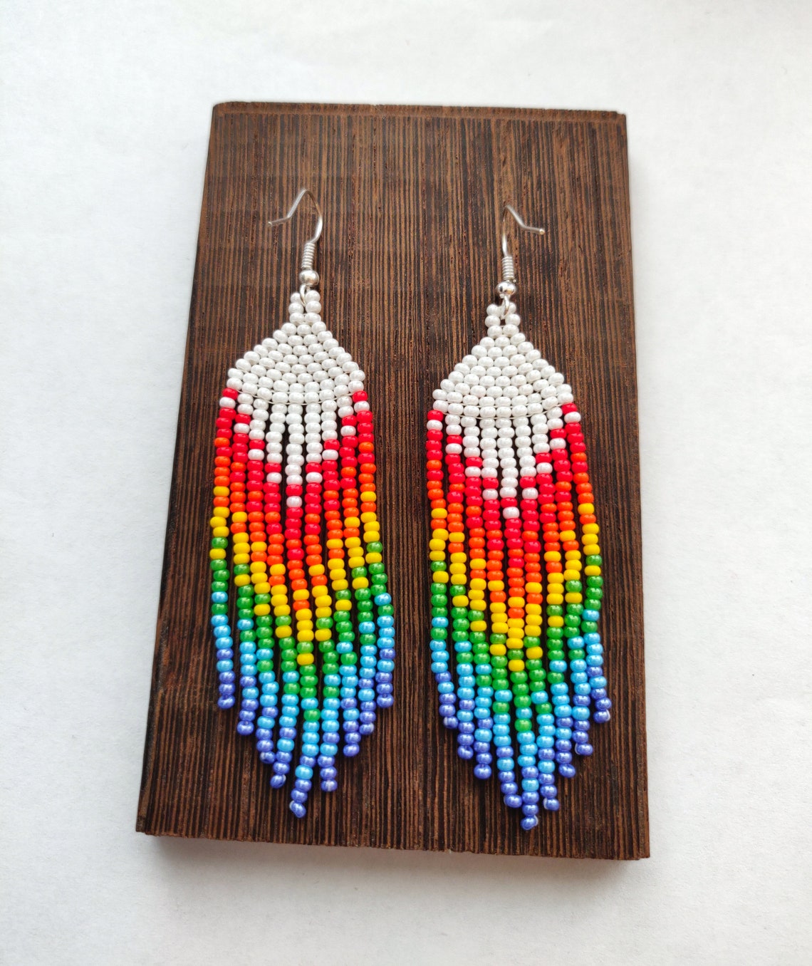 Rainbow Beaded Earrings, Rainbow Pride Earrings, Gradient Dangle ...