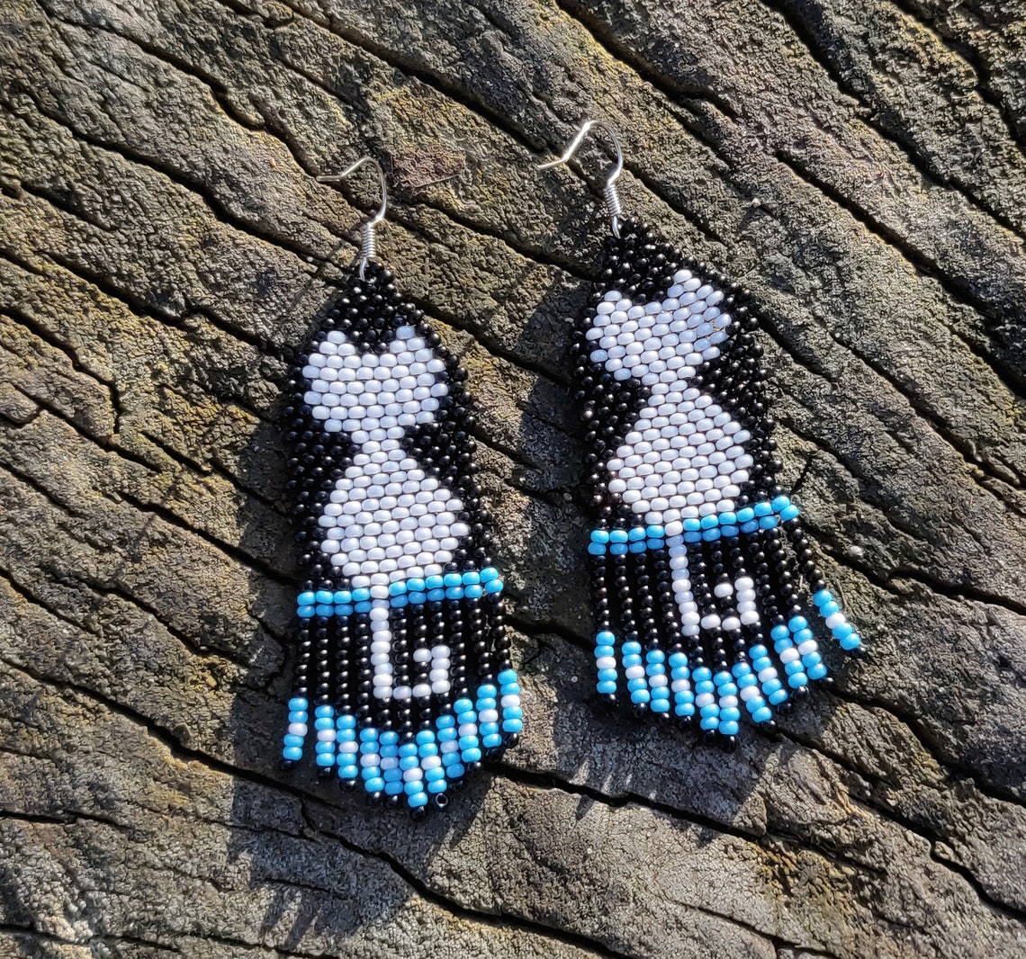 Cat Earrings, Beaded Cat Earrings, Seed Bead Cat Earrings, Holiday ...