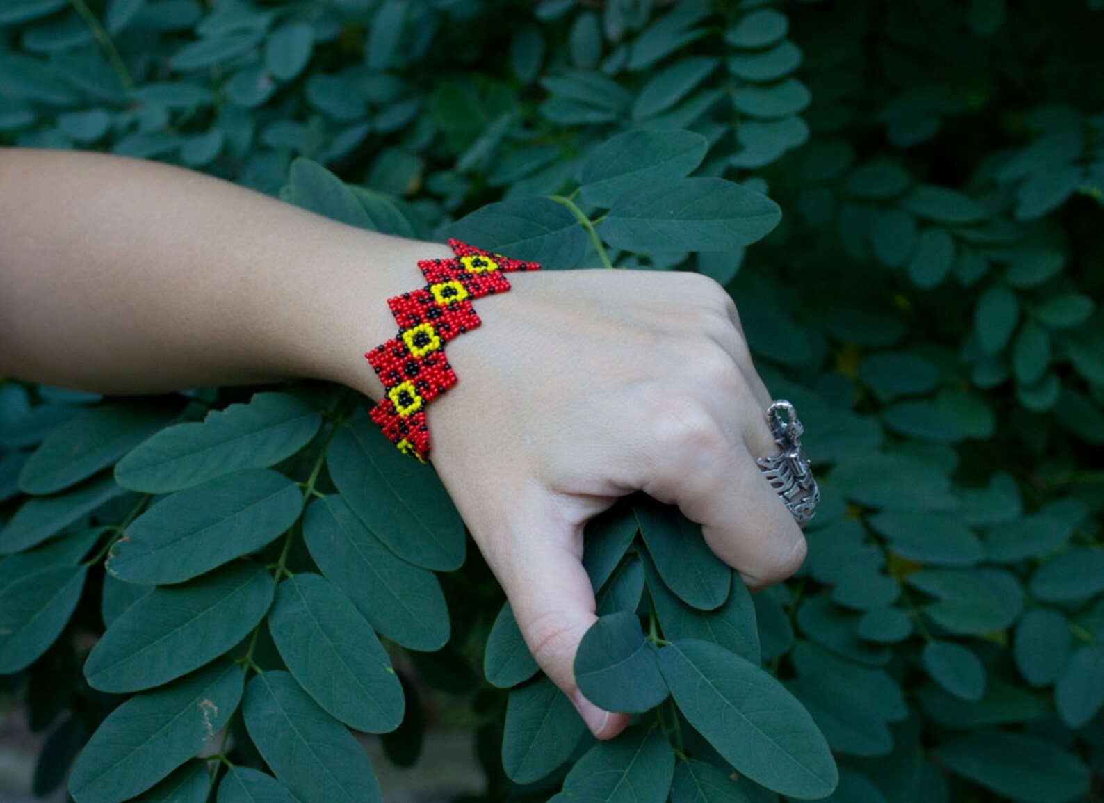 Huichol Bracelet Yellow Red Bracelet Mexican Bracelet | Etsy