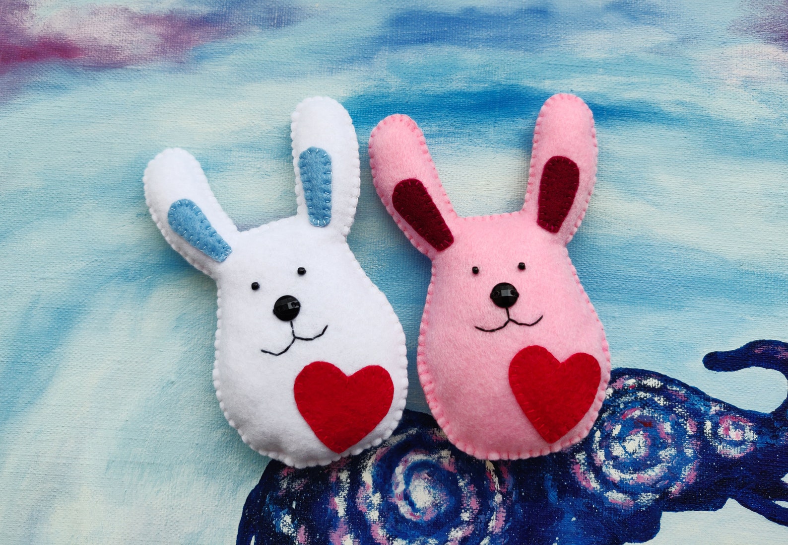 Bunny Rabbit Felt Toy, Two Felt Rabbits, Valentine’s Gift Toy, Felt ...