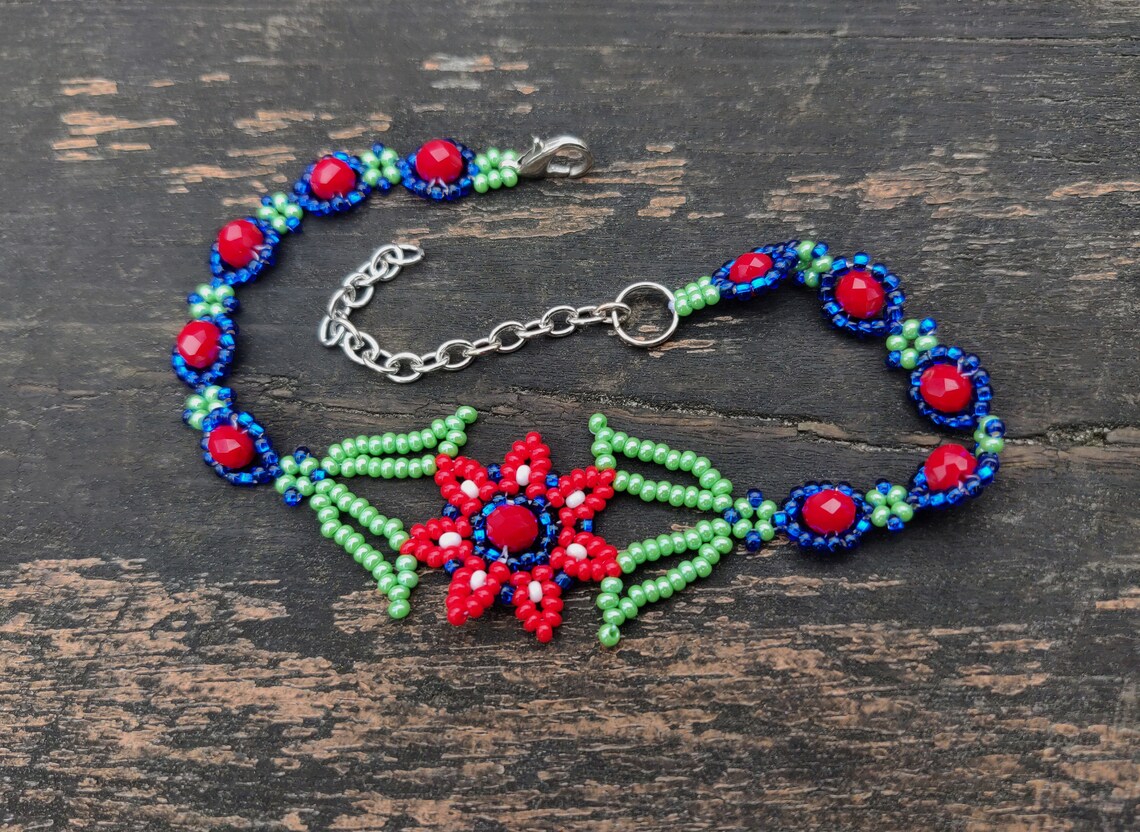 Flower Anklet Beaded, Summer Mexican Anklet, Beaded Huichol Anklet ...