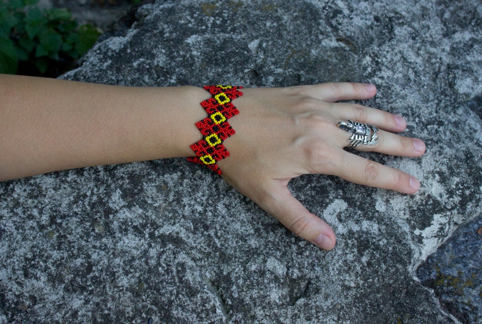 Huichol Bracelet, Yellow Red Bracelet, Mexican Bracelet, Mexican ...
