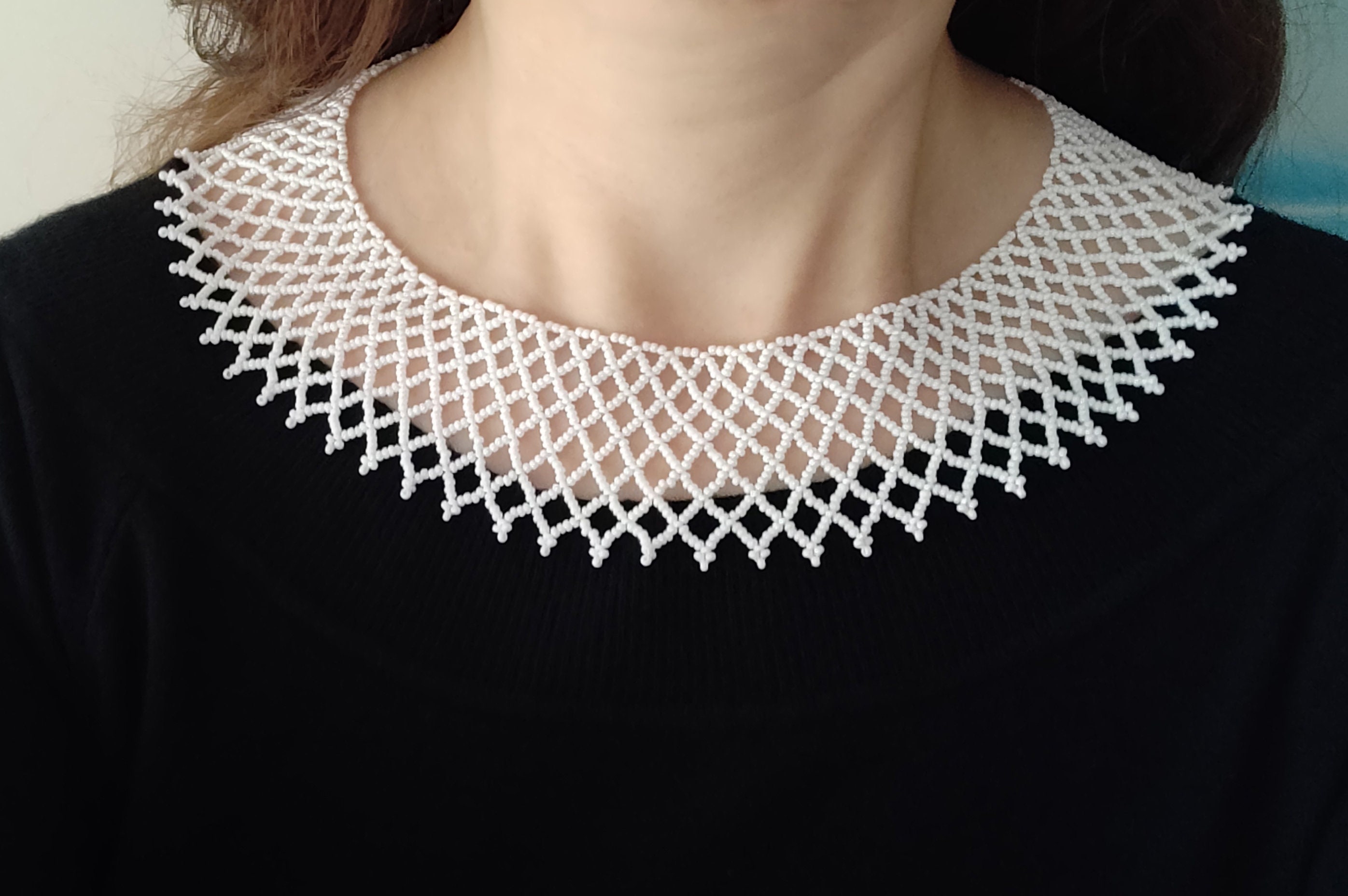 White Beaded Collar, Collar Necklace RBG Inspired, Gorgeous Victorian ...