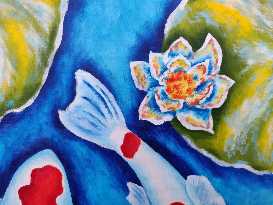 Koi Fish Original Oil Painting Koi Carp Artwork Japanese | Etsy