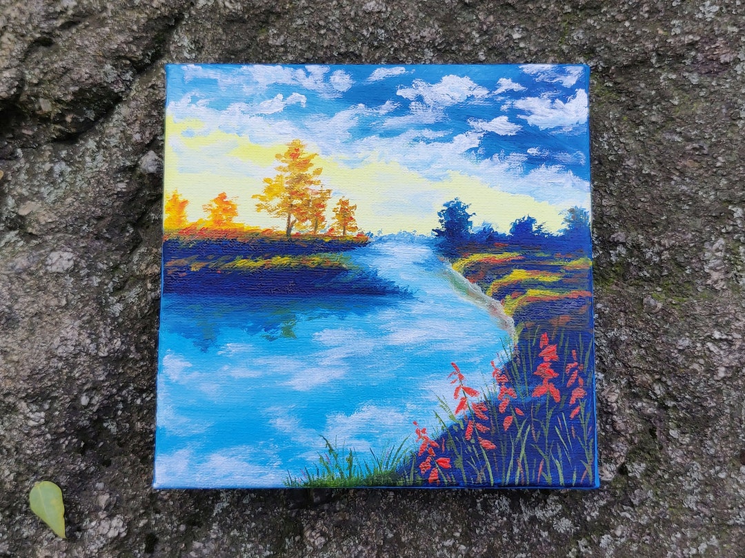 Original Miniature Autumn Landscape Painting, Summer Landscape Art ...