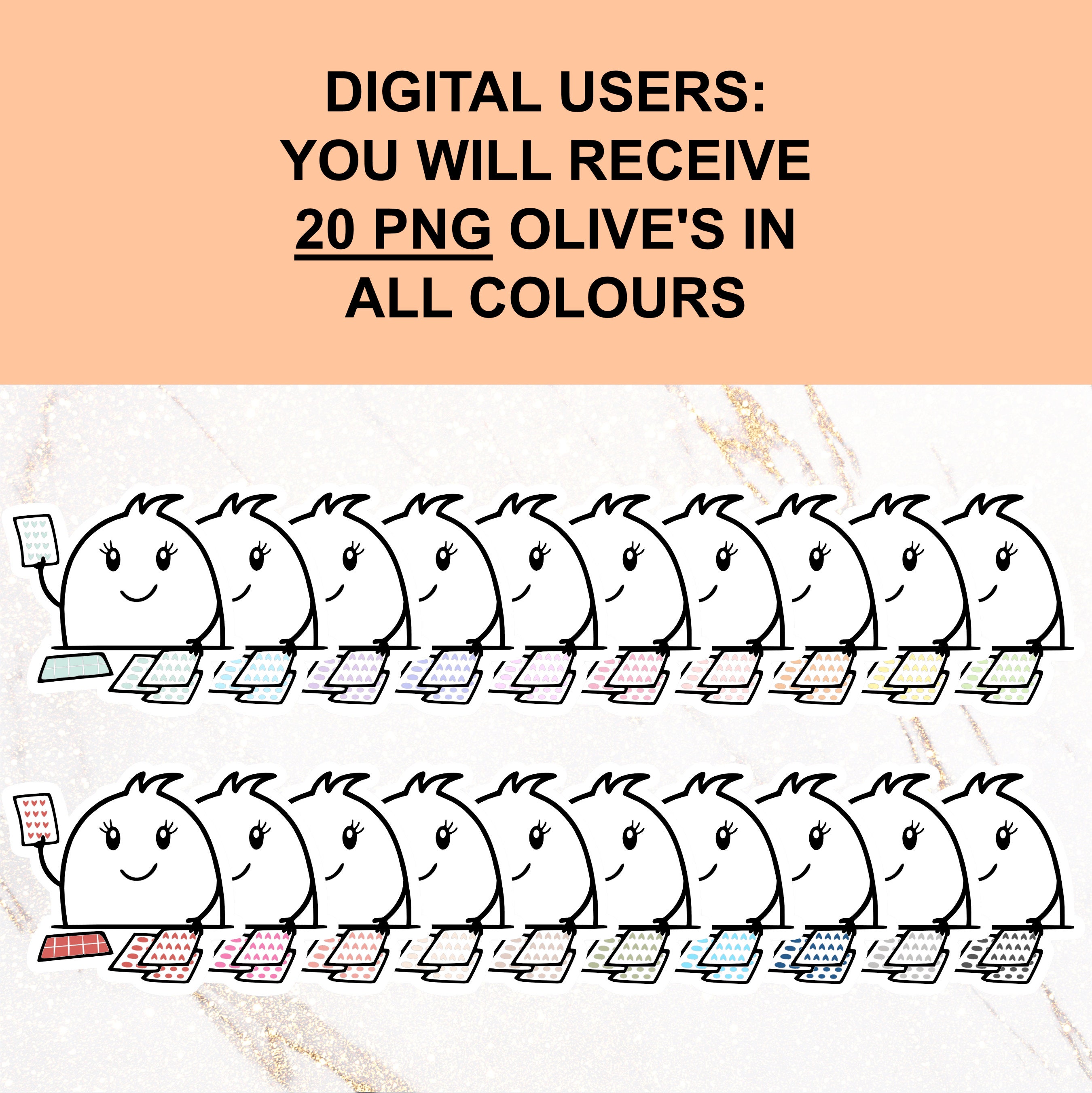 Digital and Printable Cute Character Olive Stickers STICKER SHEETS - Etsy