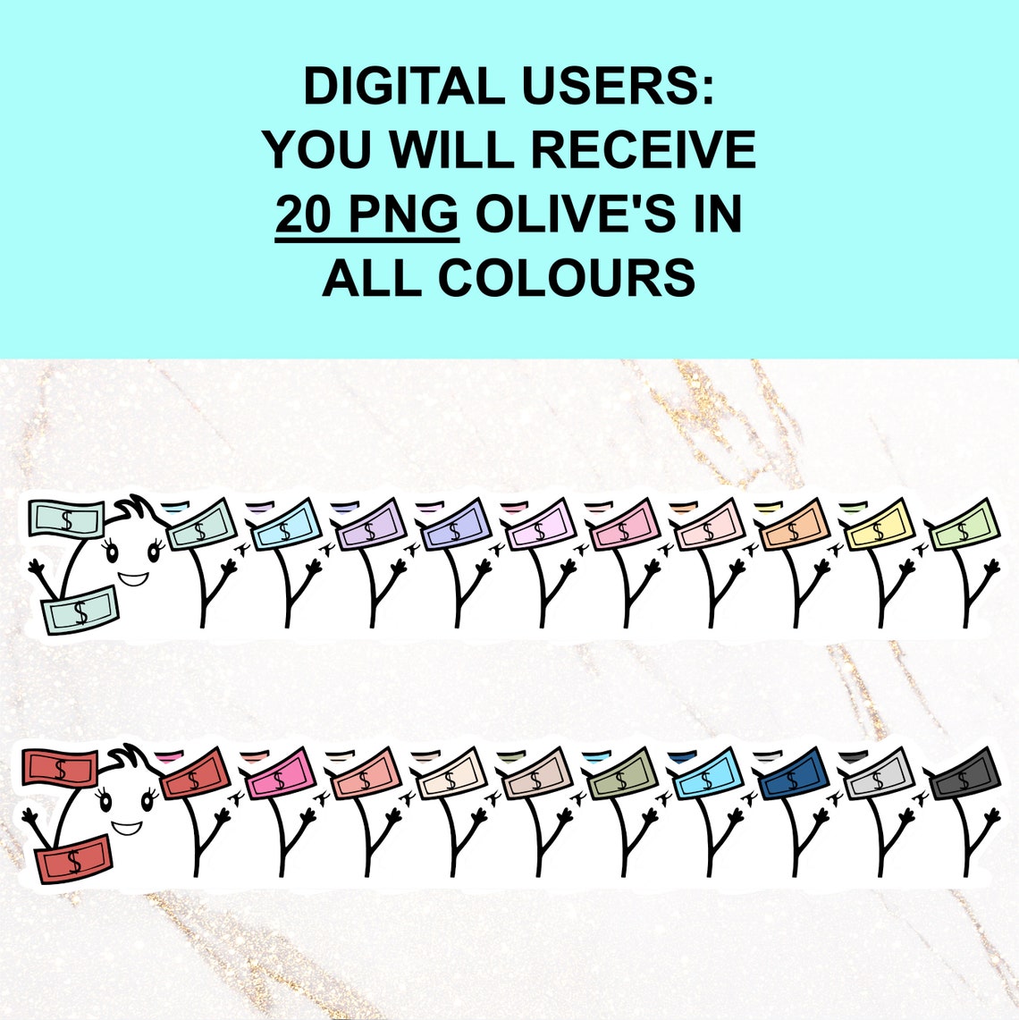Digital and Printable Cute Character Olive Stickers MONEY MONEY MONEY ...