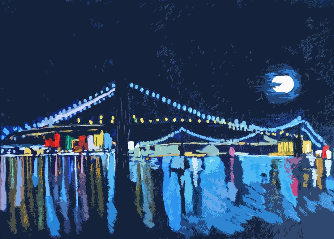 Bridge at Night Art Print Digital Download File. Art for Walls or Art ...