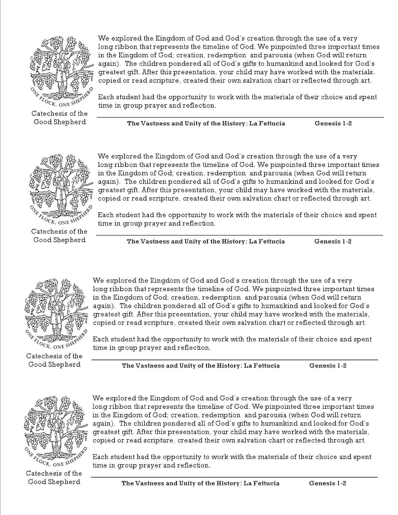 Catechesis of the Good Shepherd Parent Handouts for the Catholic Level ...