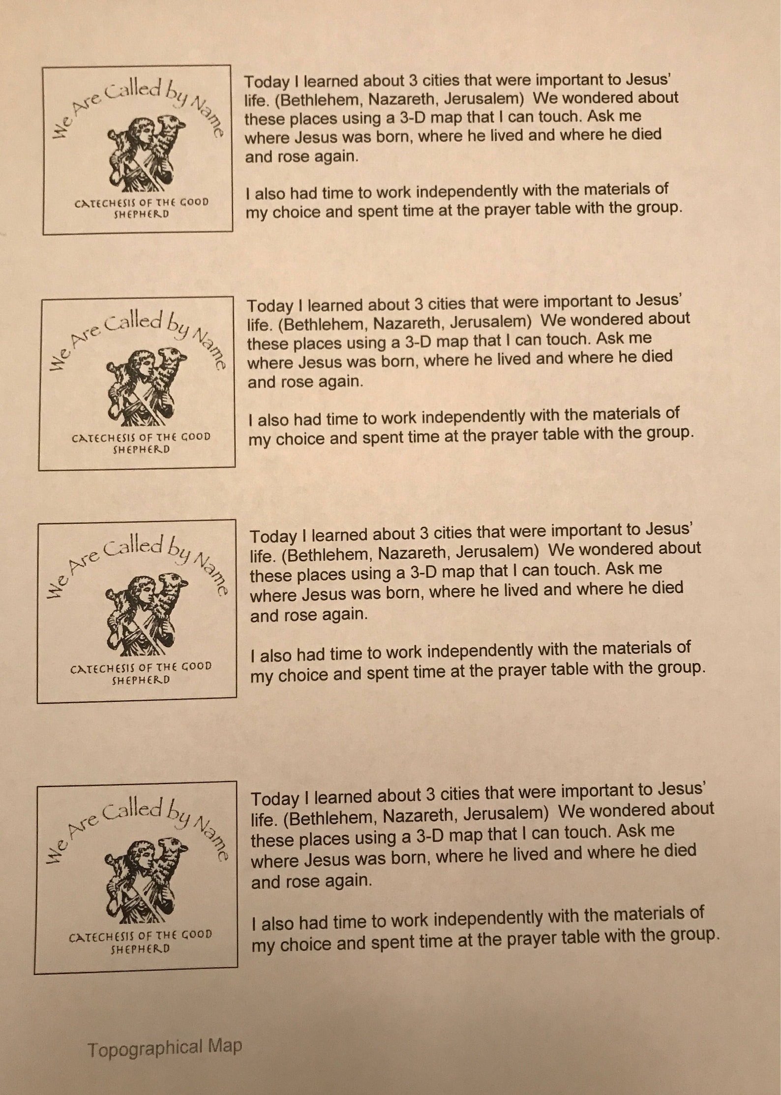 Catechesis of the Good Shepherd Parent Handouts for the Catholic Level ...