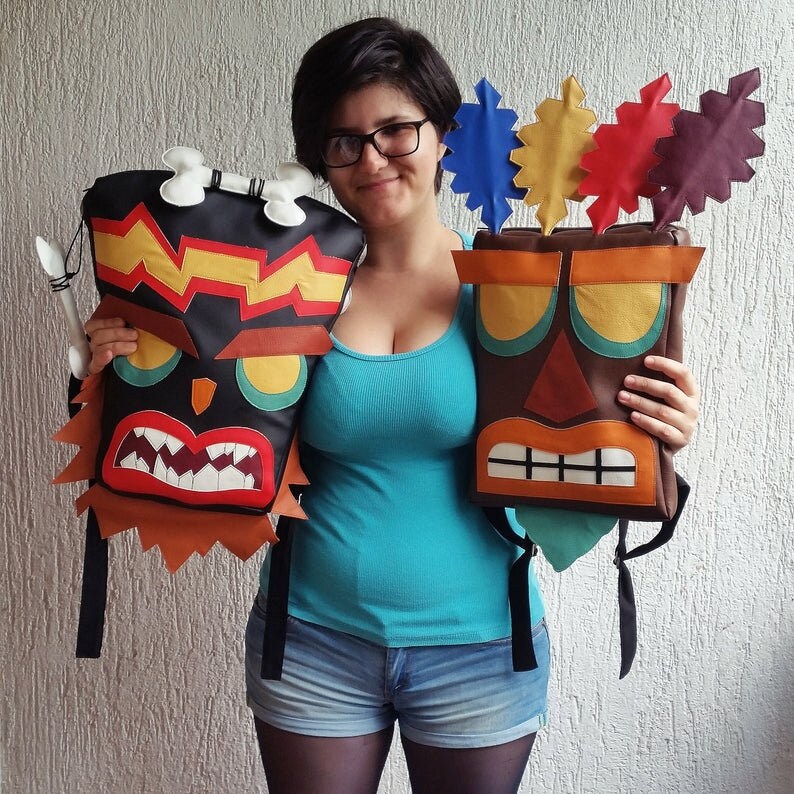 Black & Colorful Retro Bandicoot Video Game Mask Backpack - Etsy