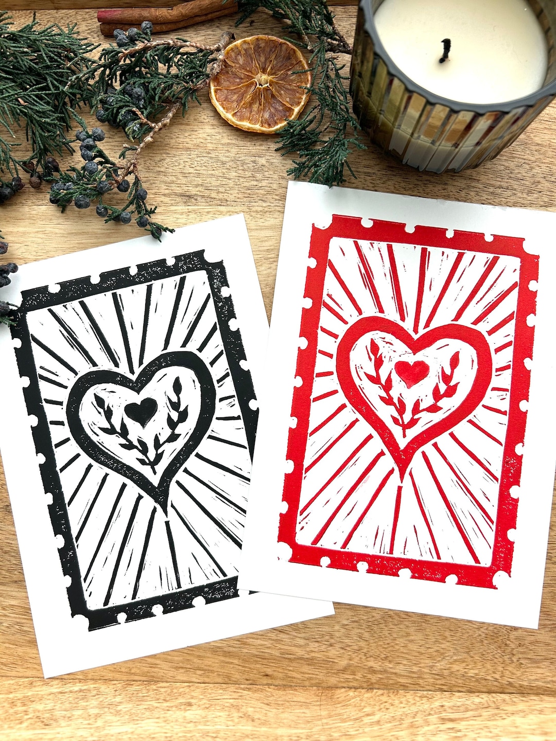 Heart Stamp Linocut Art Print, Block Print, 5x7, Valentine's Gift - Etsy