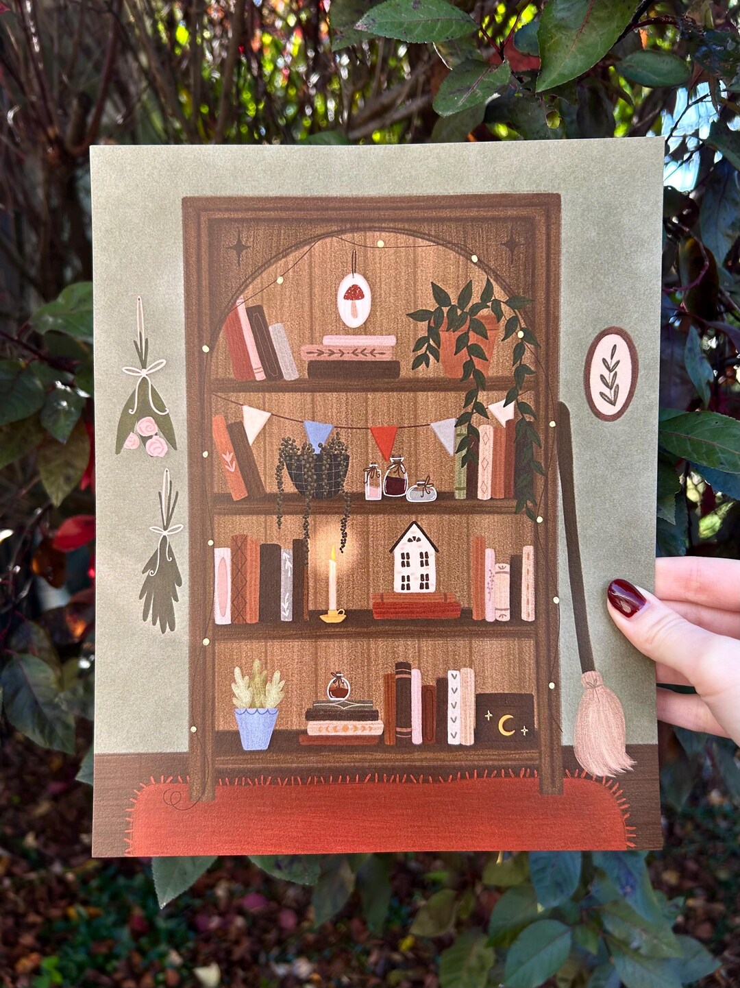 A Witch's Bookcase: Cozy Illustration Art Print (8x10) - Etsy