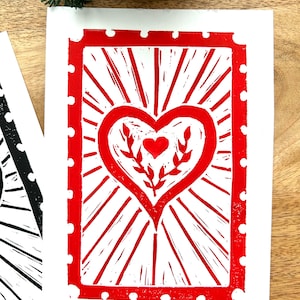 Heart Stamp Linocut Art Print, Block Print, 5x7, Valentine's Gift - Etsy