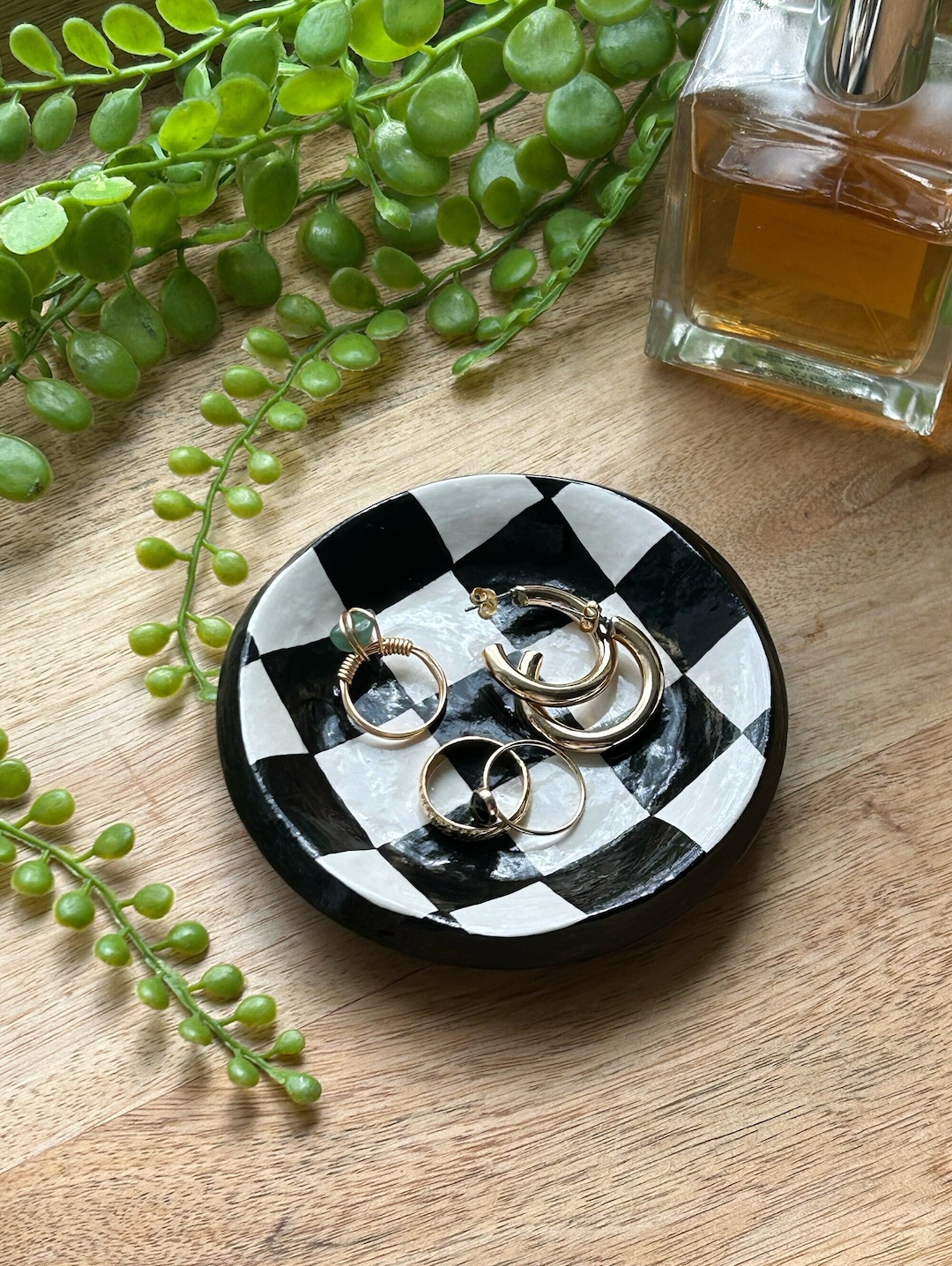 Checker Polymer Clay Trinket Dish, Black and White, Jewelry Dish ...