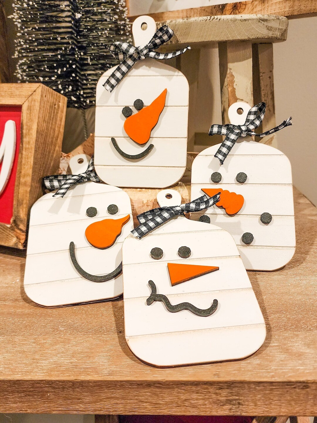 Hand-painted Decorative Snowmen Paddles | Rustic Snowman Set | Winter ...