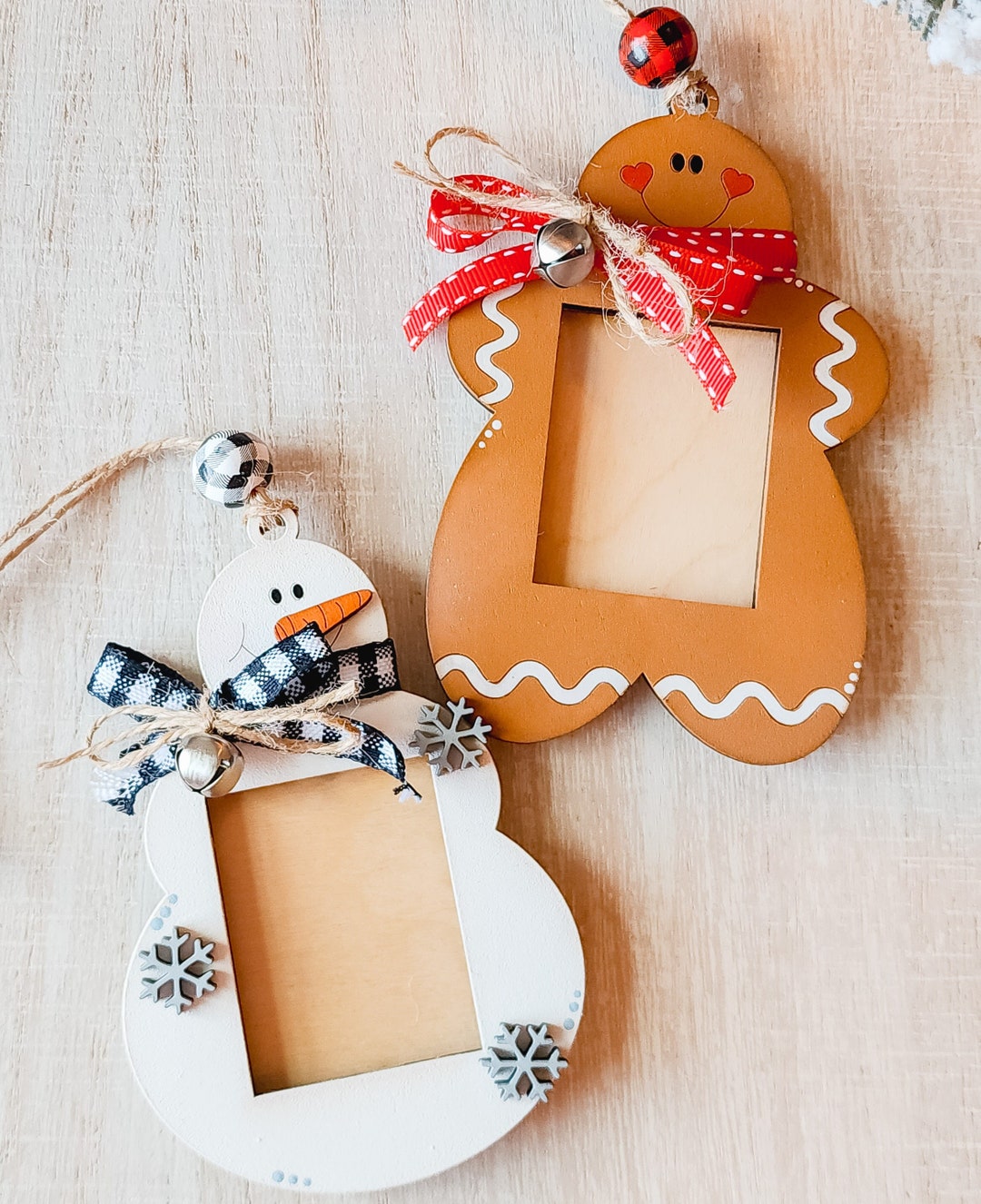 Gingerbread and Snowman Photo Ornament | Photo Tree Decor | Photo ...