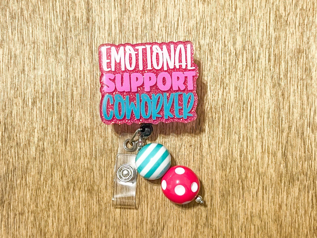 Emotional Support Co-worker Badge Reel| ID Holder | Beaded Badge Reel ...