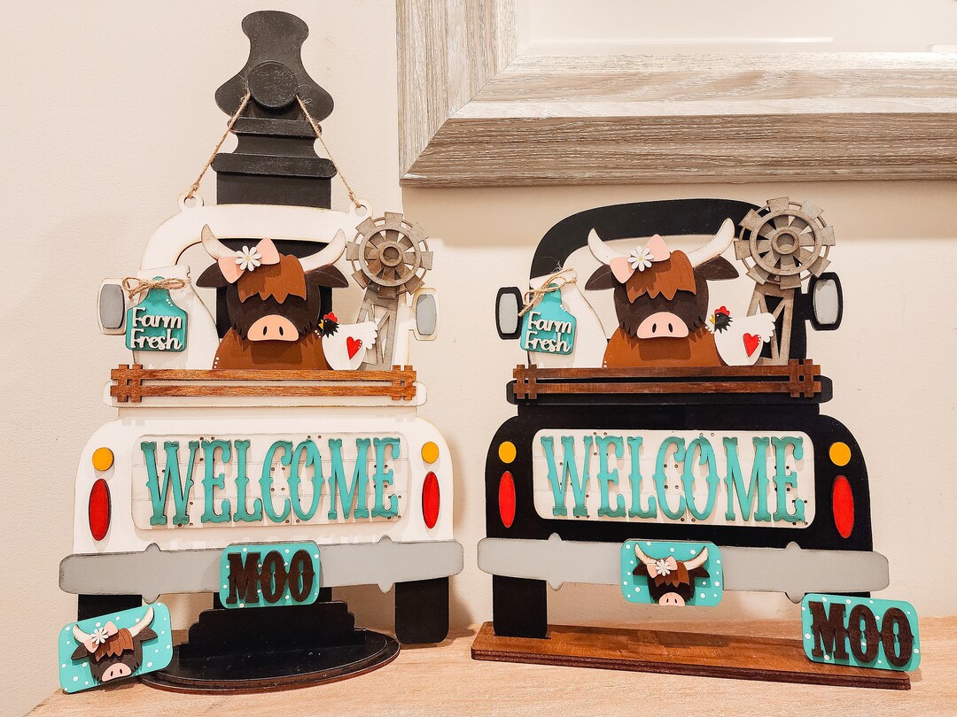 Highland Cow Truck Insert | Truck Door Hanger | Seasonal Decor | Tiered ...