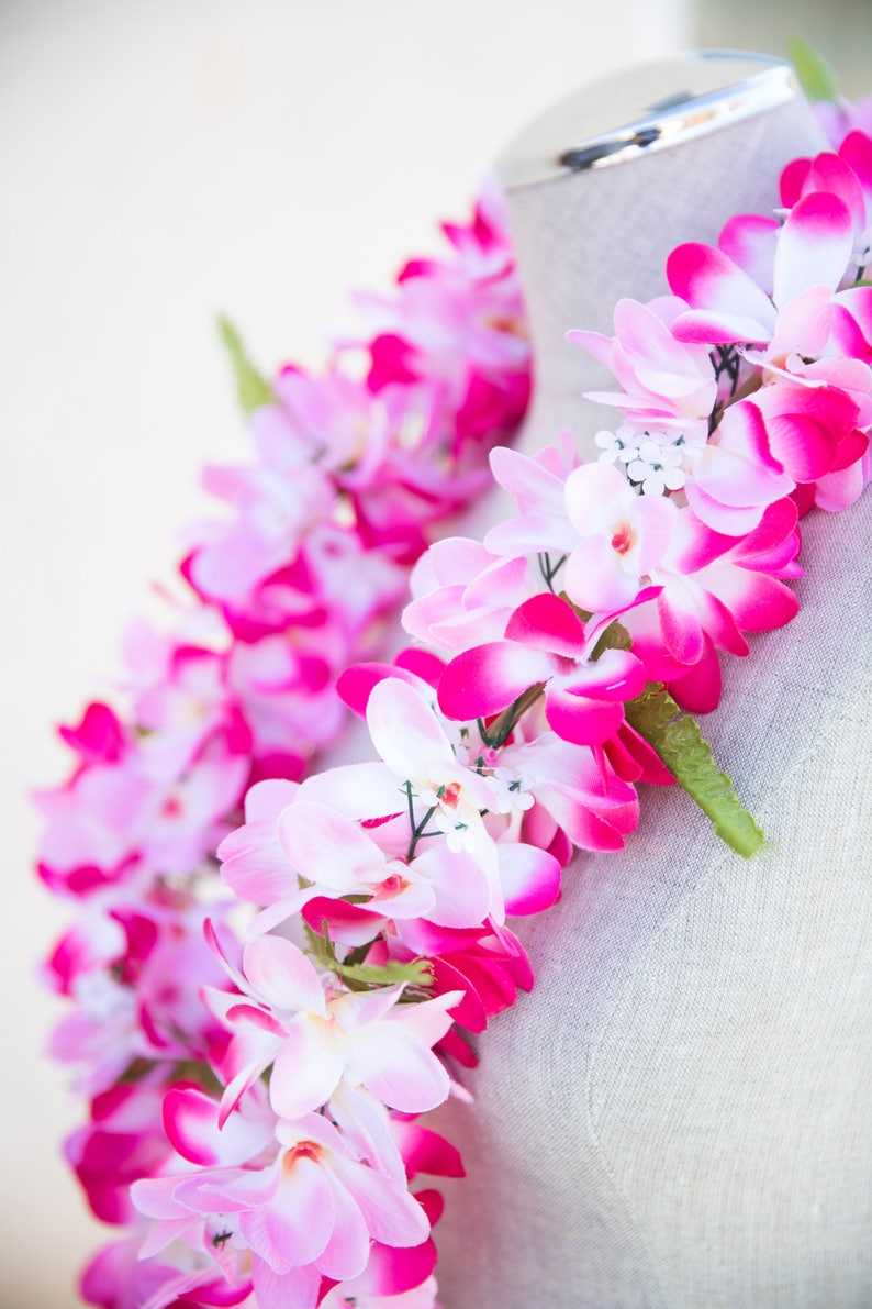 Deluxe SILK FLOWER LEI Bright Pink and Light Pink Plumerias | Etsy