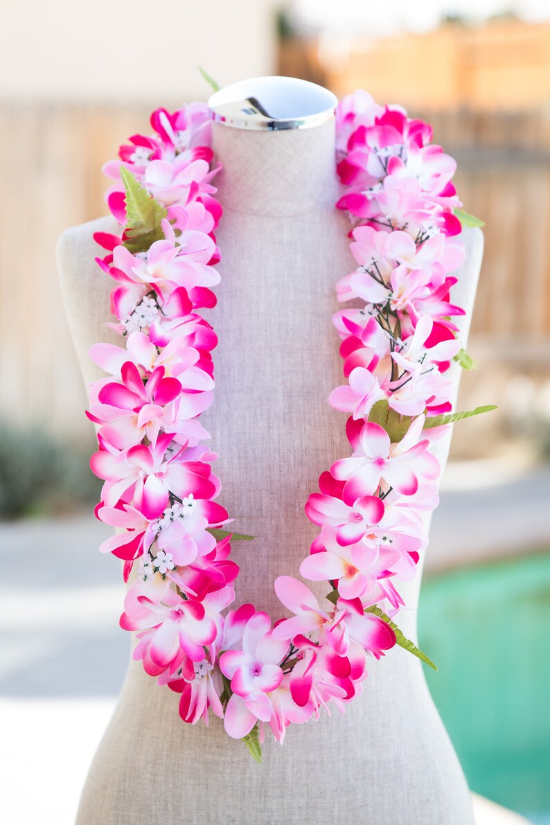 Deluxe SILK FLOWER LEI Bright Pink and Light Pink Plumerias | Etsy