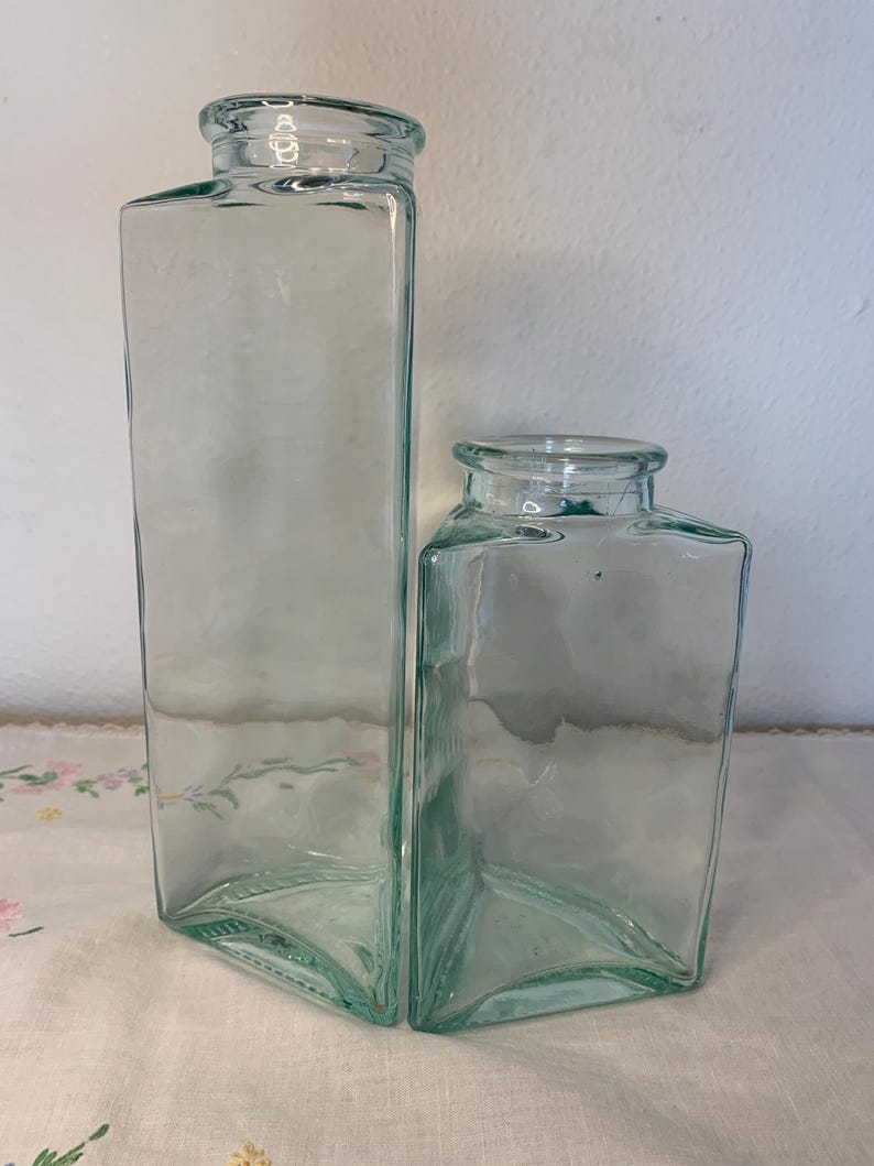 Vintage Italian Triangular Glass Jars With Cork Stoppers, Set of Two ...