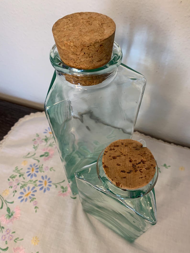 Vintage Italian Triangular Glass Jars With Cork Stoppers, Set of Two ...