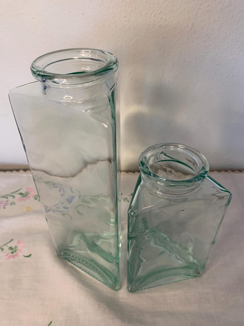 Vintage Italian Triangular Glass Jars With Cork Stoppers, Set of Two ...