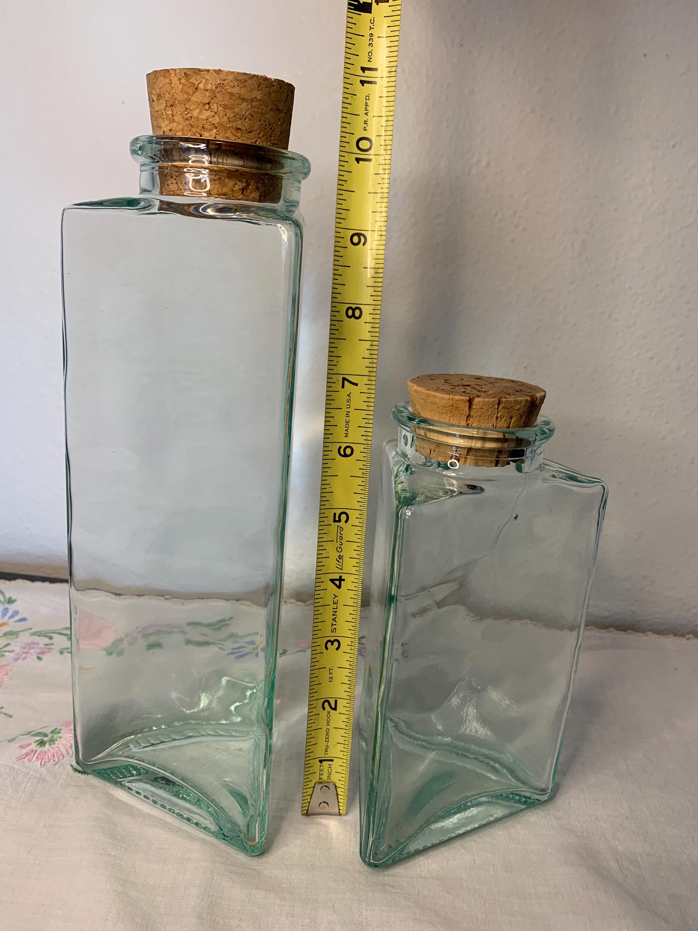 Vintage Italian Triangular Glass Jars With Cork Stoppers, Set of Two ...