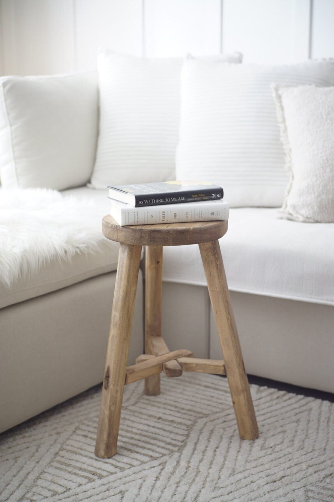 Vintage-style Round Stool Rustic Accent Piece Wood Decor Side Table - Etsy