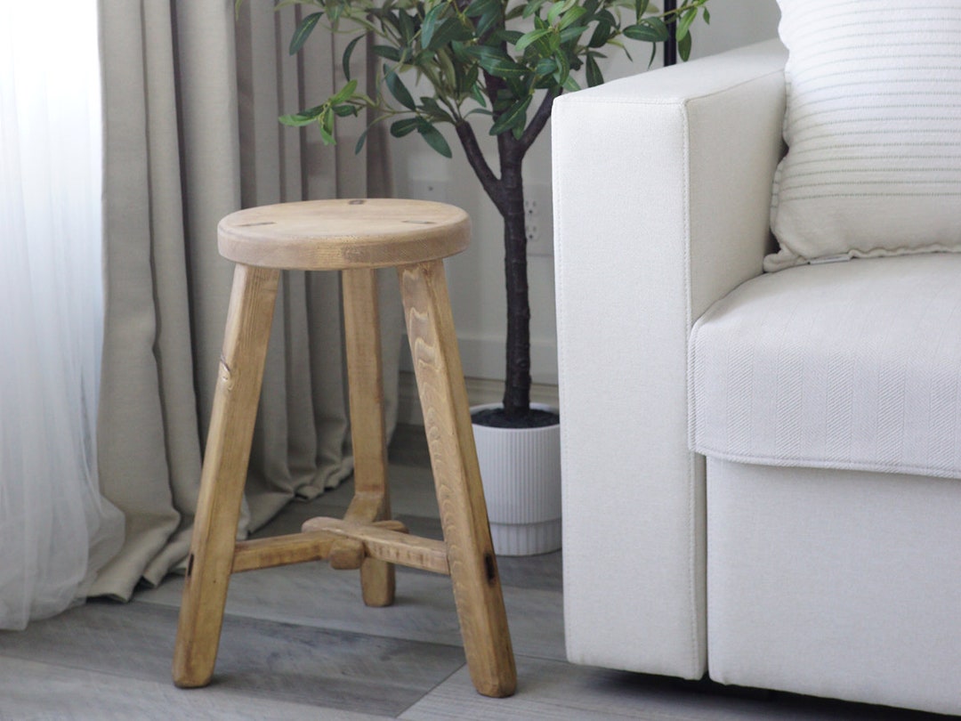 Vintage-style Round Stool | Rustic | Accent Piece | Wood Decor | Side ...