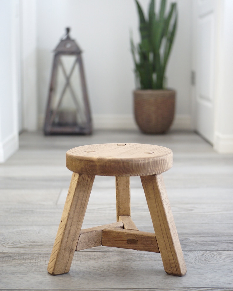 Wooden Mini Stool Vintage Style Rustic Round Wooden Decor Step Stool - Etsy