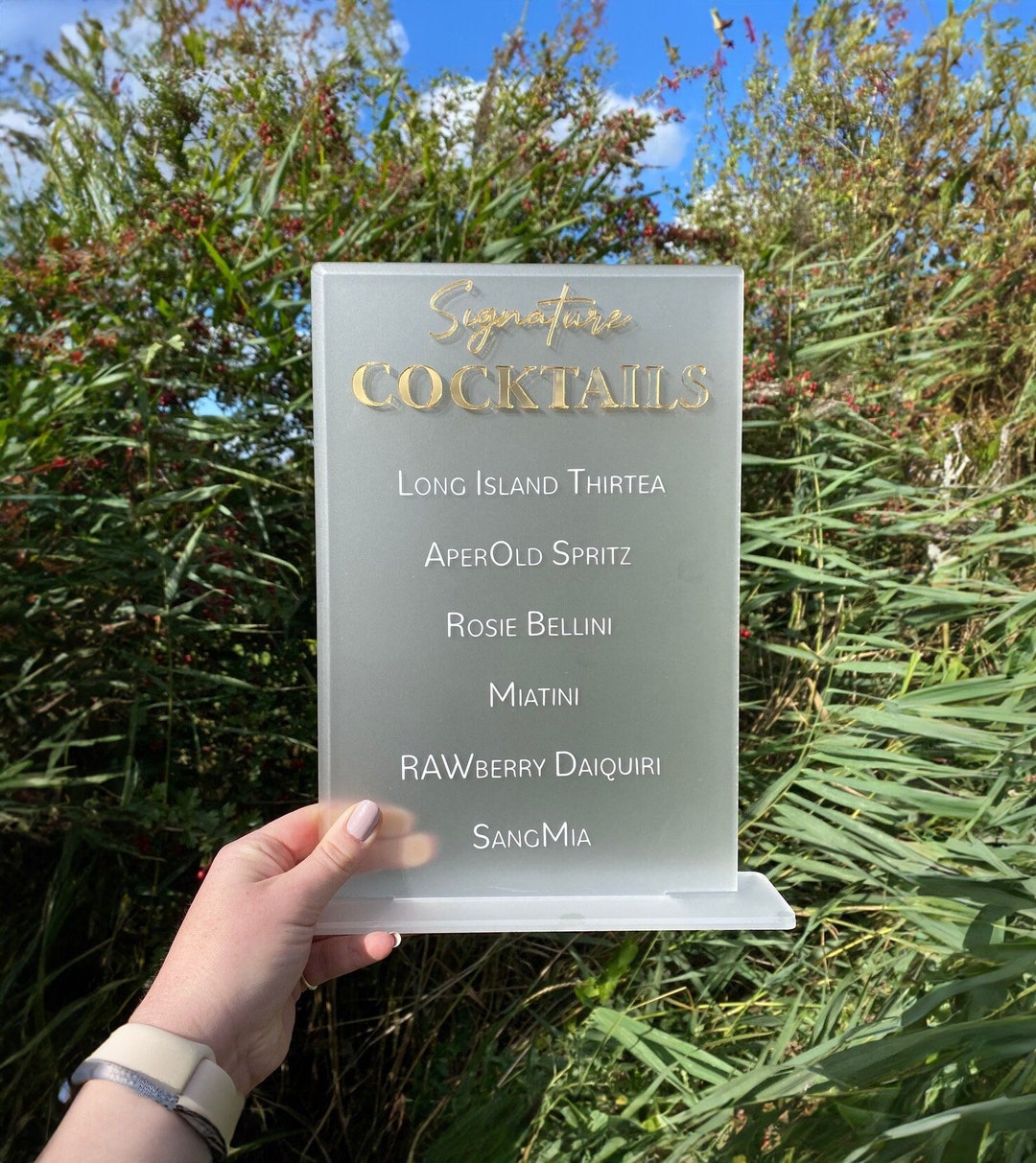 Personalised Cocktail Menu Sign, Signature Cocktails, Acrylic Sign, Bar ...