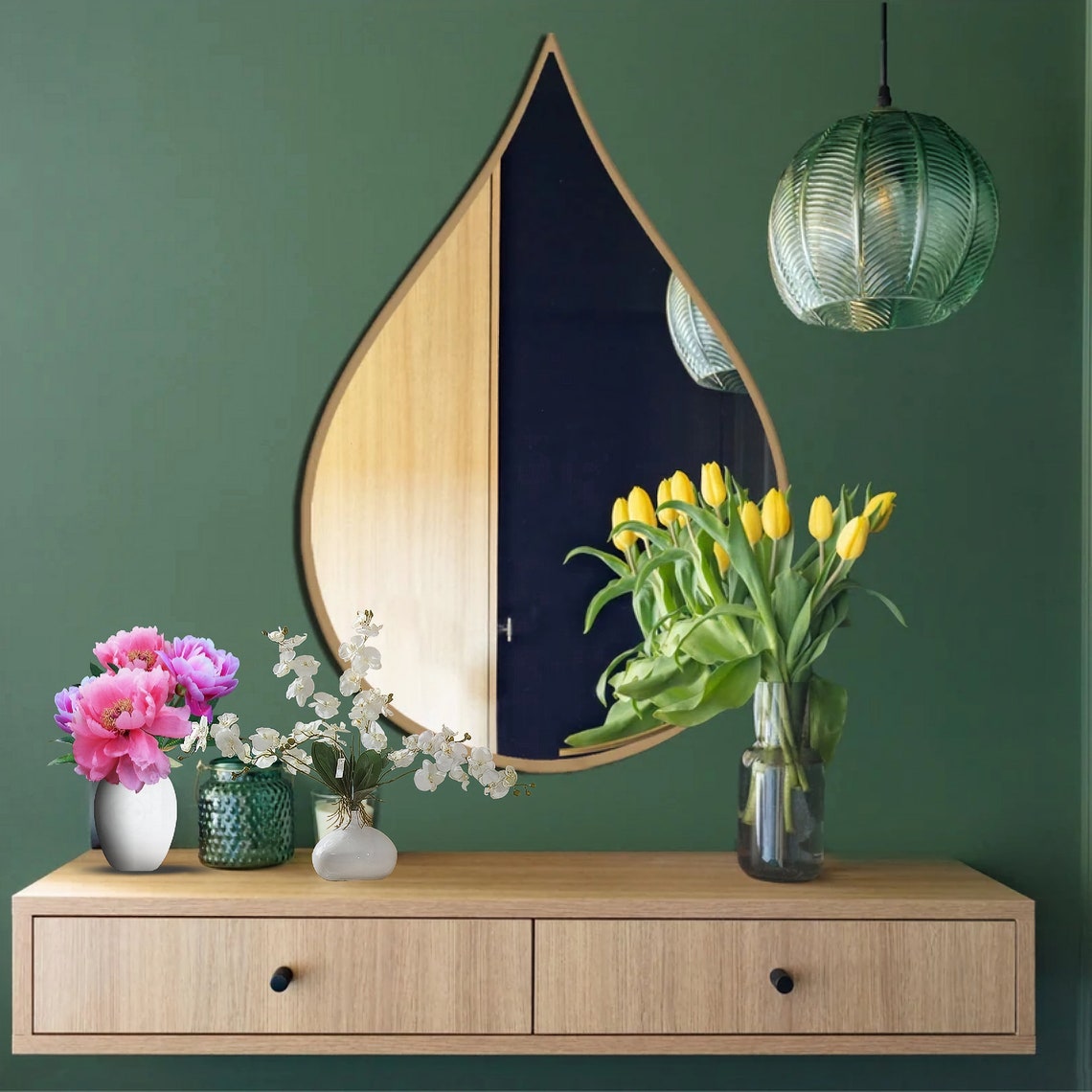 Wooden Raindrop Wall Mirror/wooden Wall Mirror/modern Wall Mirror ...