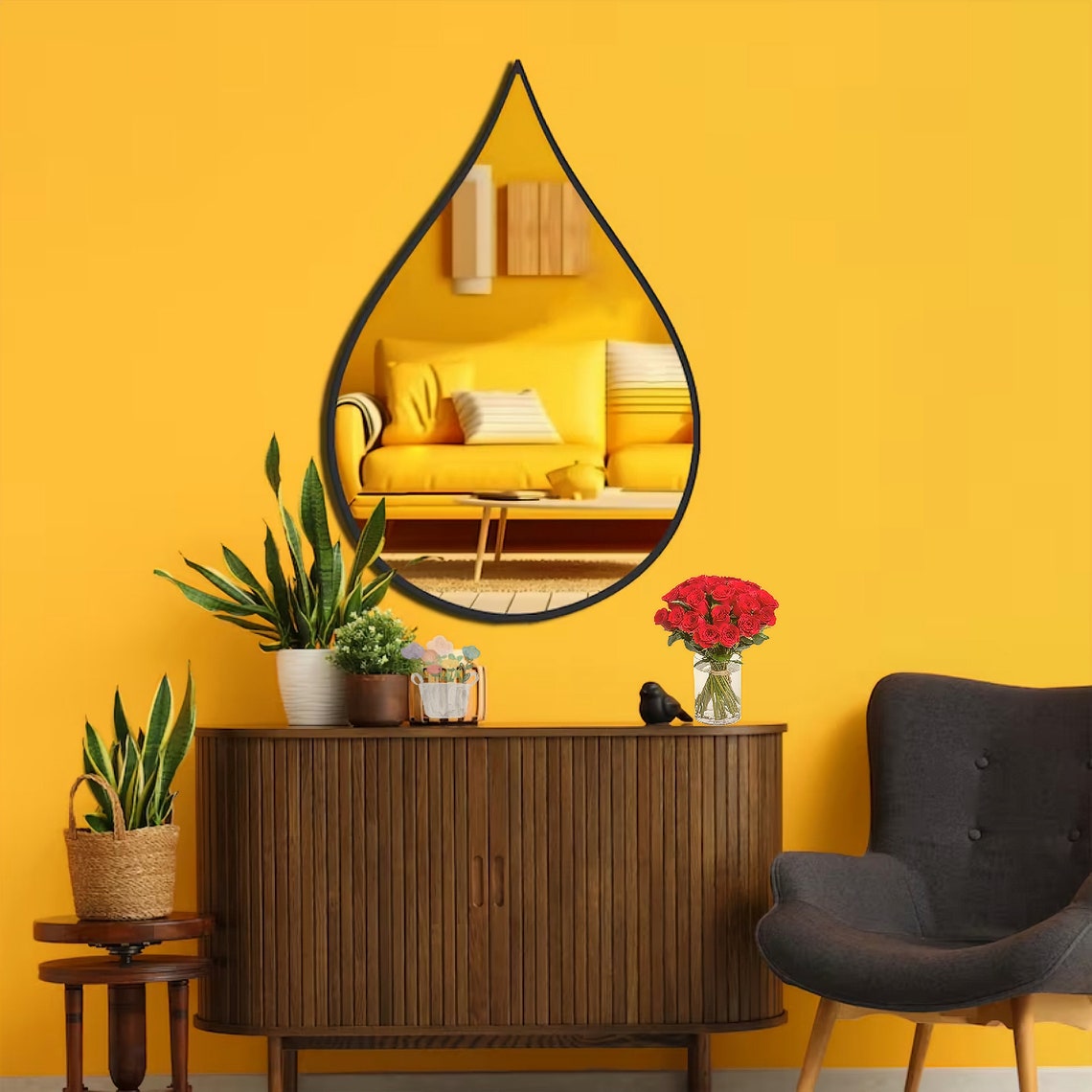 Wooden Raindrop Wall Mirror/wooden Wall Mirror/modern Wall Mirror ...