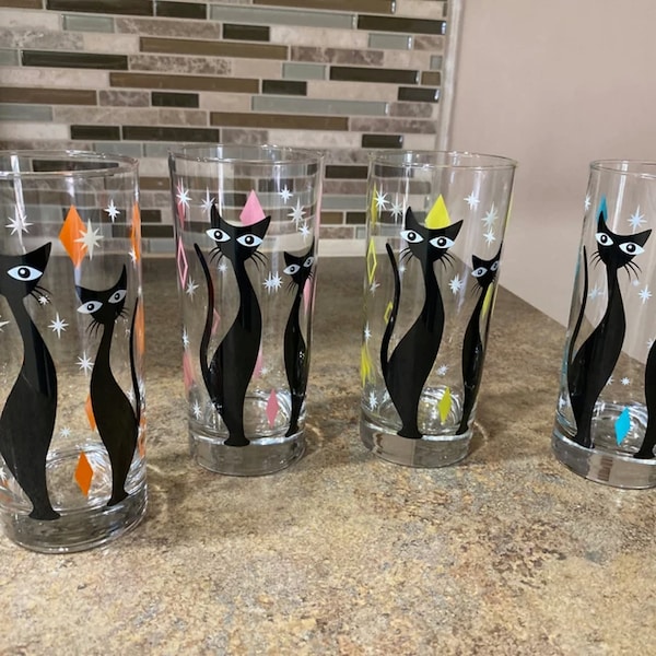 Atomic Cat Drinking Glasses Mid Century Modern Pint Glass MCM Cat Decor ...