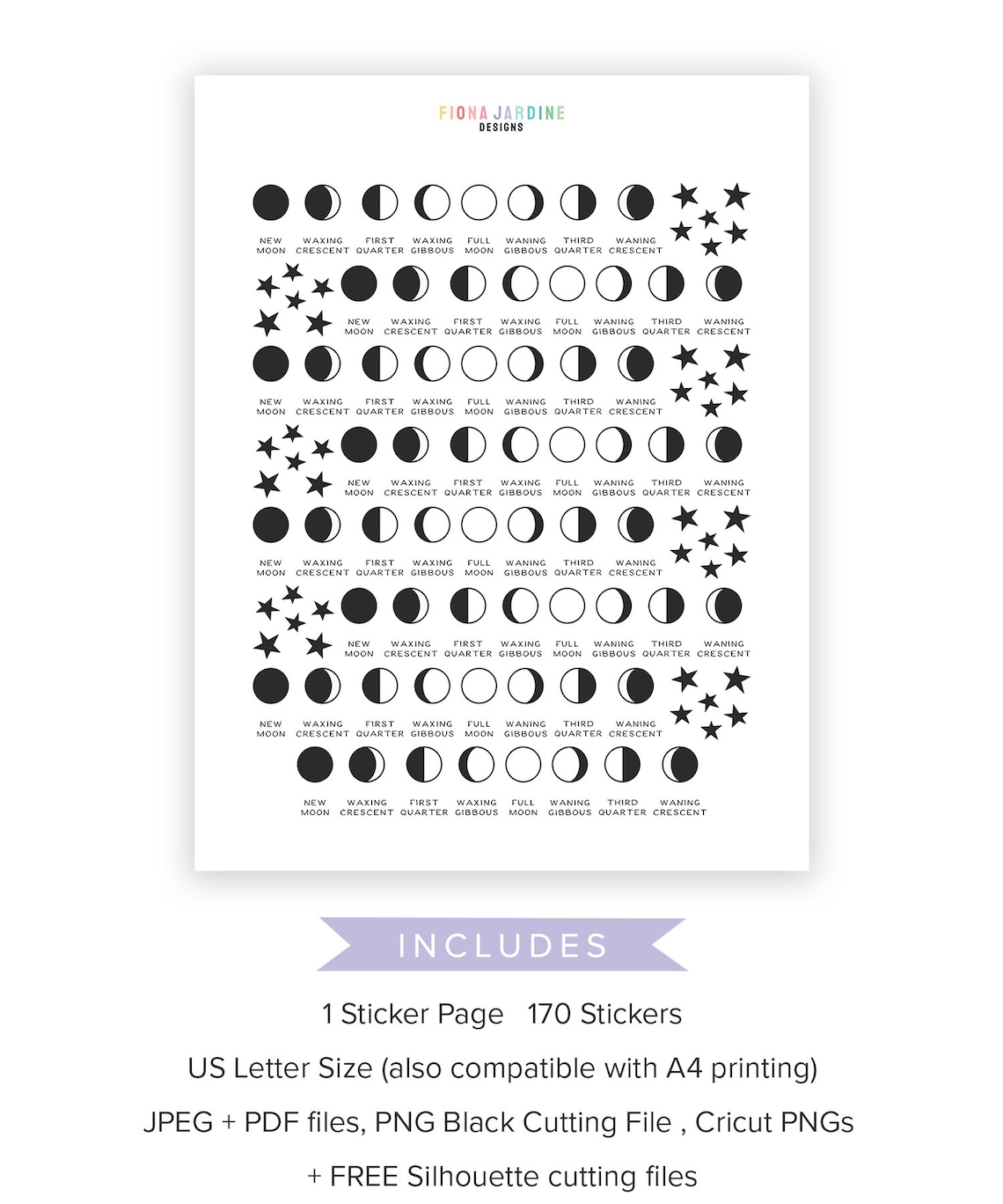Moon Phase Printable Planner Stickers Bullet Journal - Etsy