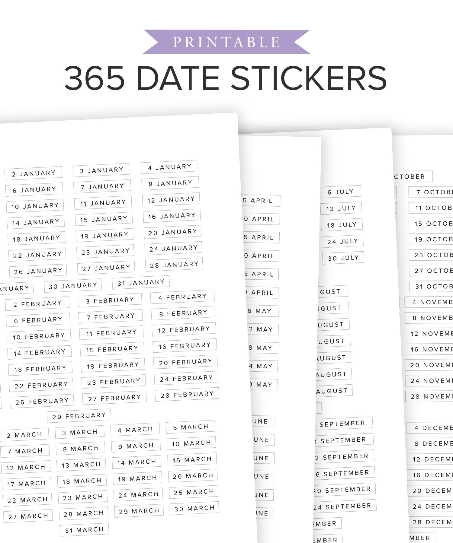 Date Stickers for Daily Planner 365 Days Printable Planner | Etsy