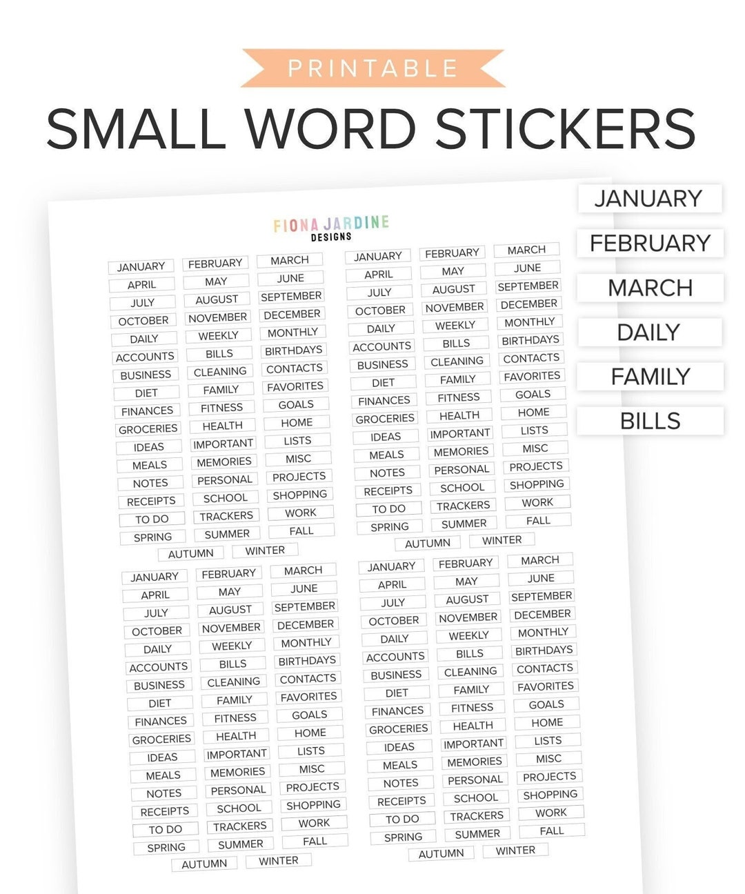 Small Printable Word Stickers for Organizing Planner Sections, Months ...