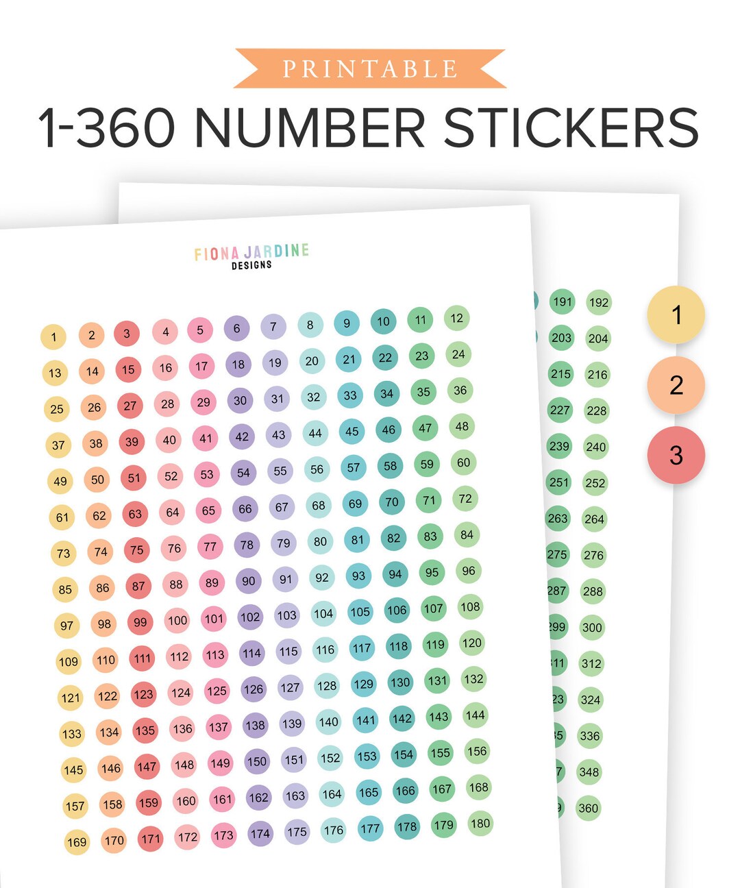 360 Colored Number Stickers 10mm 0.4in Round Printable Bullet - Etsy