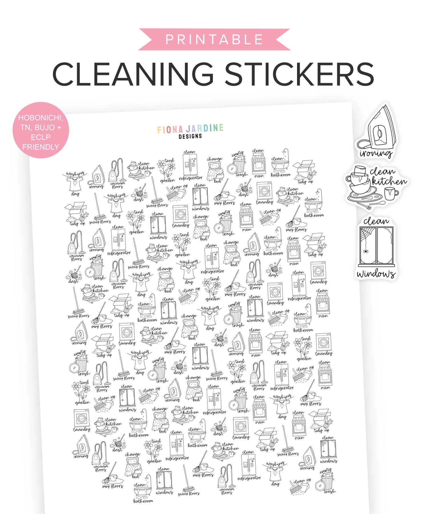 Cleaning Printable Planner Stickers Housework Printable - Etsy