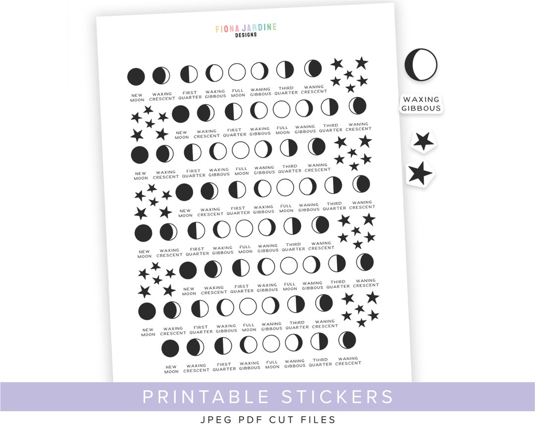 Moon Phase Printable Planner Stickers, Bullet Style Journal Printable ...