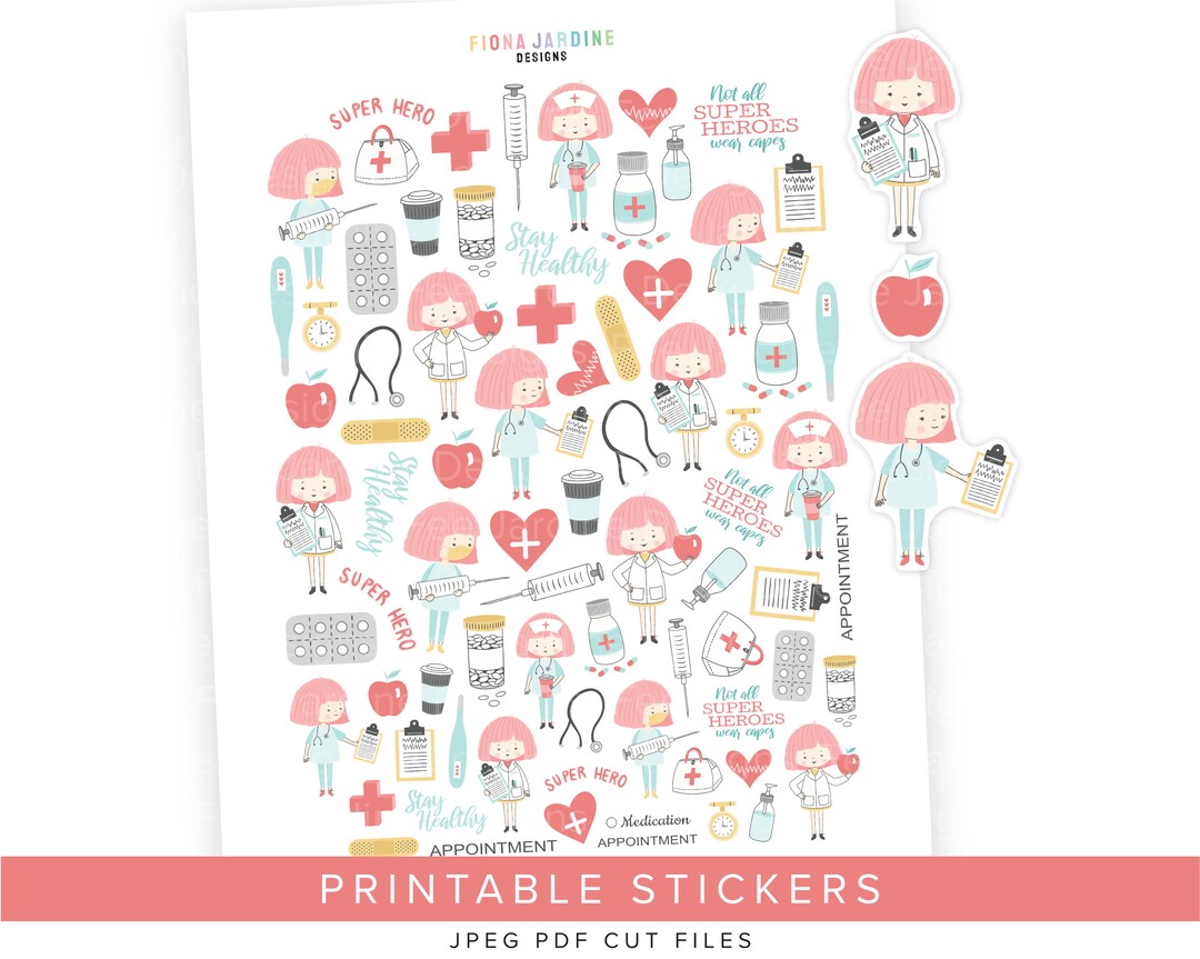 Nurse and Doctor Printable Planner Stickers, Nurse Stickers for Daily ...