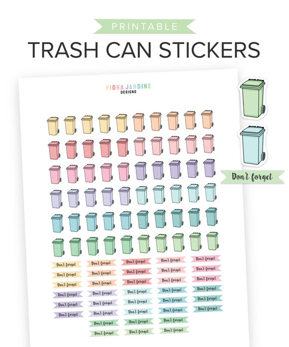 Printable Trash Stickers Hand Drawn Trash Can Stickers | Etsy