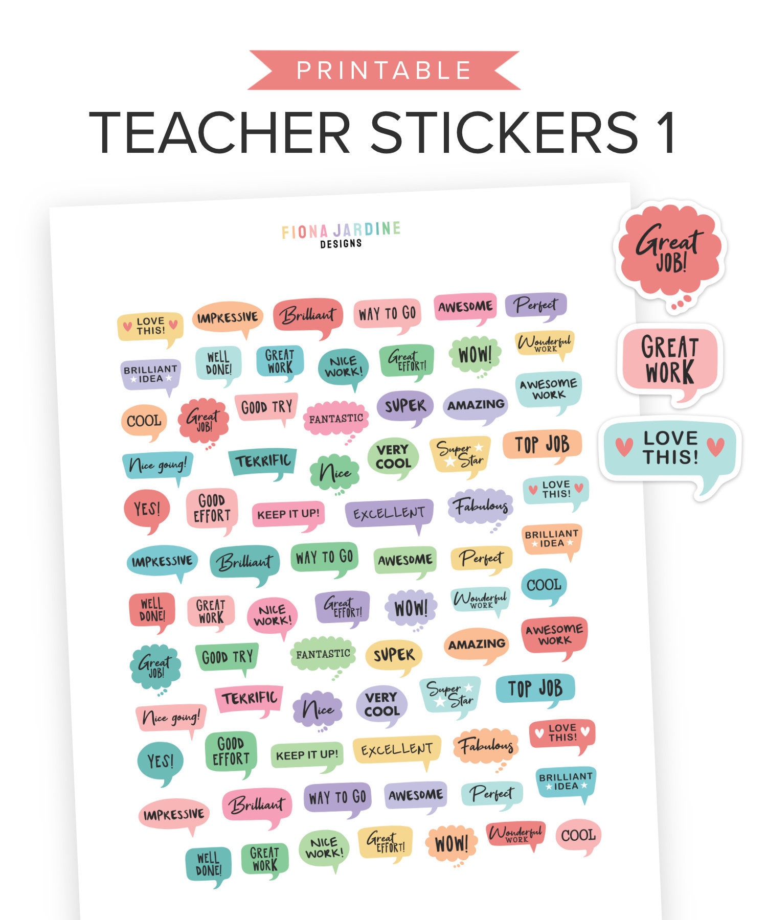 Printable Teacher Stickers Student Reward Printable Stickers | Etsy