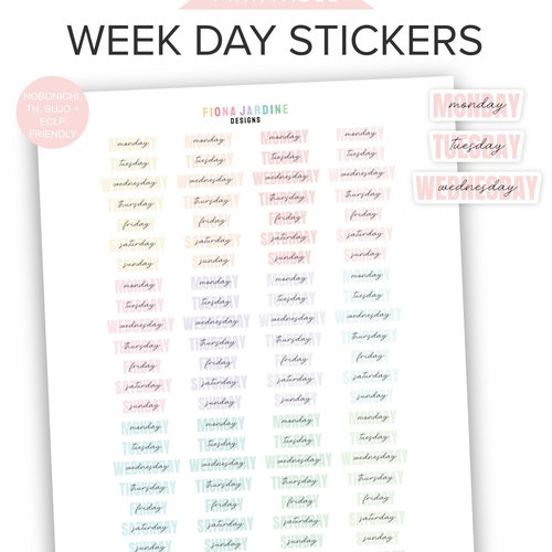 Printable Planner Date & Day of the Week Stickers Bullet - Etsy